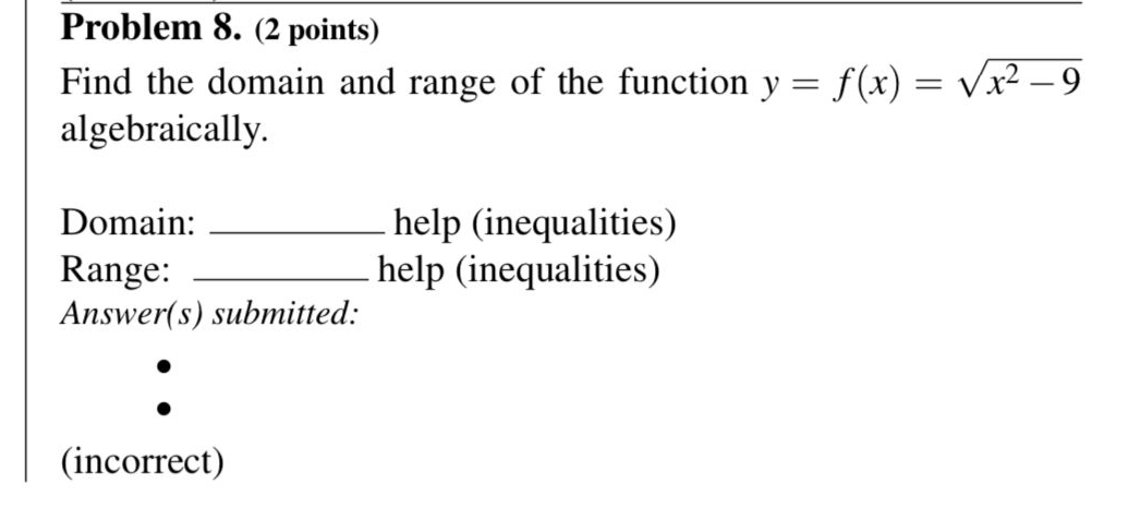 Solved Problem 8. (2 points)Find the domain and range of | Chegg.com Solved Problem 8. (2 points)Find the domain and range of | Chegg.com