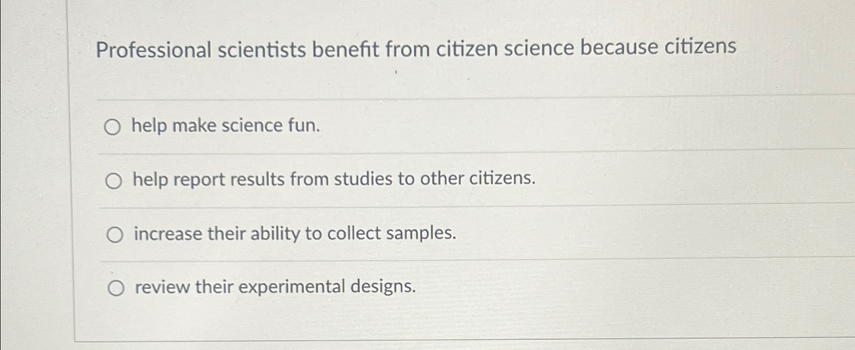 Solved Professional scientists benefit from citizen science | Chegg.com