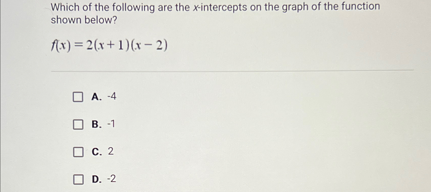 Solved Which of the following are the x-intercepts on the | Chegg.com