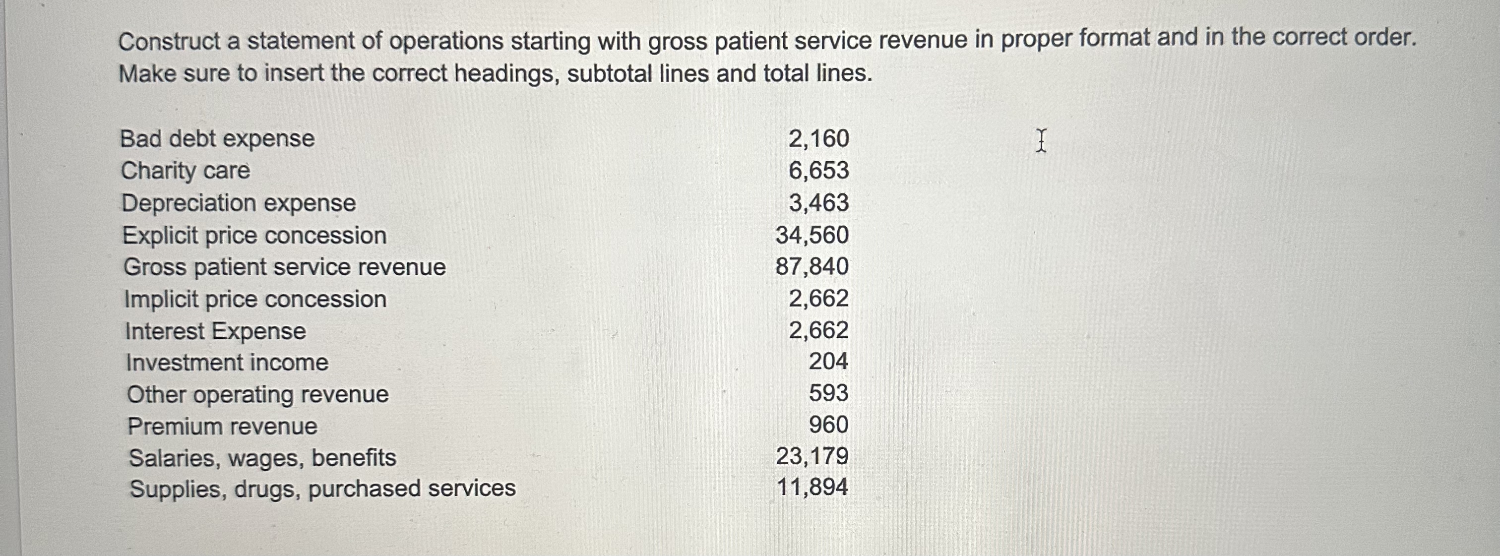 Solved Construct a statement of operations starting with | Chegg.com