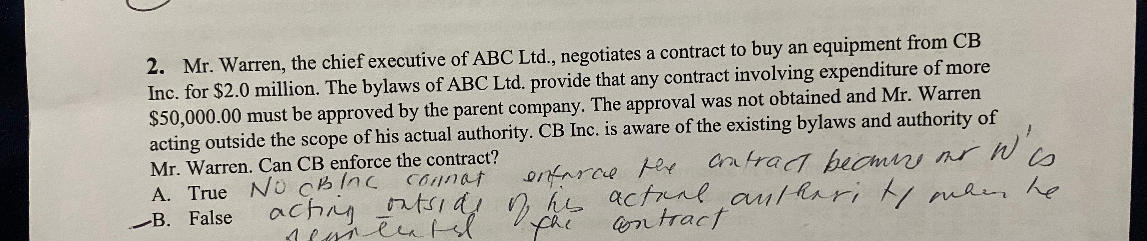 Solved Mr. ﻿Warren, the chief executive of ABC Ltd., | Chegg.com
