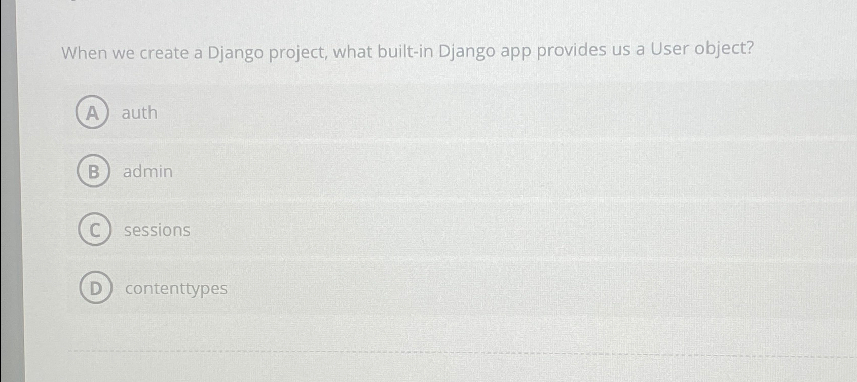 Solved When we create a Django project, what built-in Django | Chegg.com