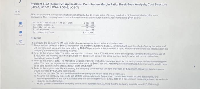Solved Problem 5-22 (Algo) CVP Applications; Contribution | Chegg.com Solved Problem 5-22 (Algo) CVP Applications; Contribution | Chegg.com