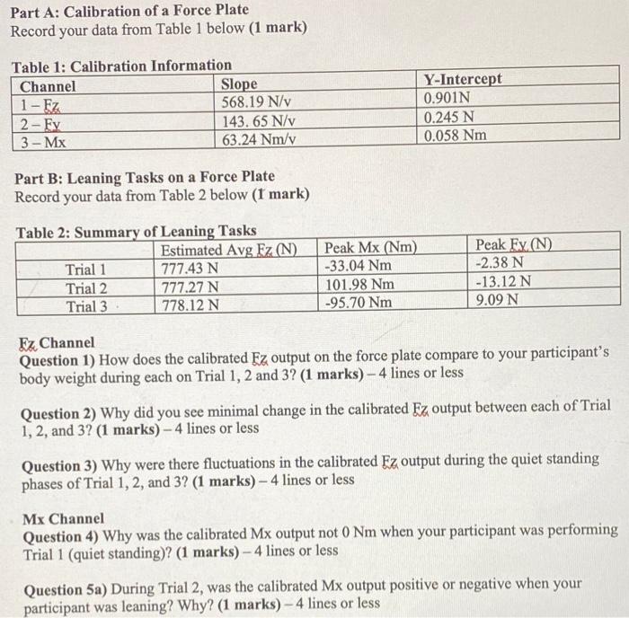 Solved Part A: Calibration of a Force Plate Record your data | Chegg.com