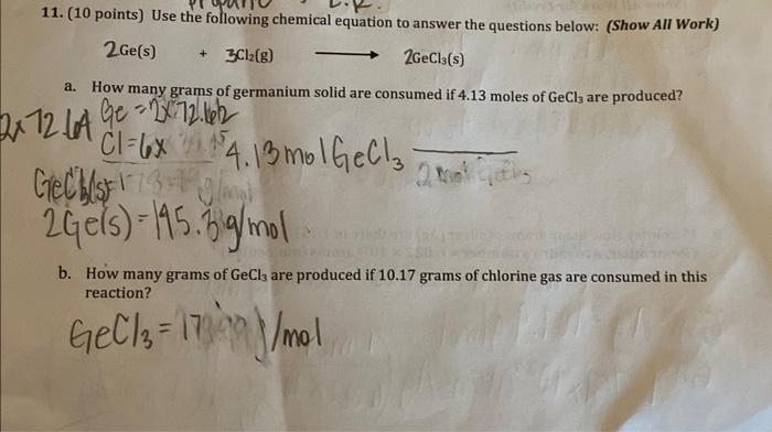Solved 11. (10 points) Use the following chemical equation | Chegg.com Solved 11. (10 points) Use the following chemical equation | Chegg.com
