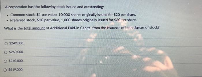 Solved A corporation has the following stock issued and | Chegg.com