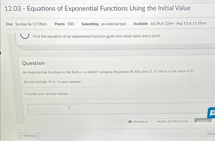 Solved 12.03 - Equations of Exponential Functions Using the | Chegg.com