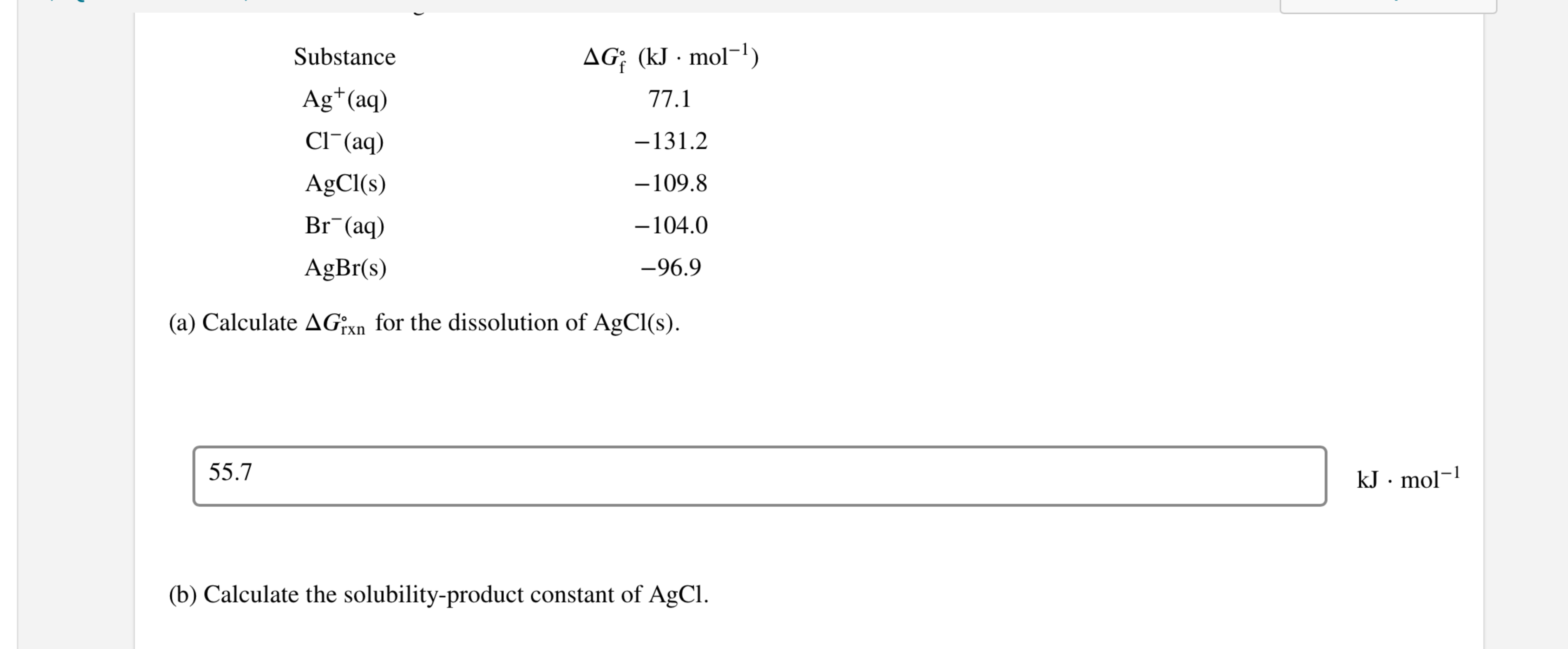 Solved (a) ﻿Calculate ΔGrxn° ﻿for the dissolution of | Chegg.com