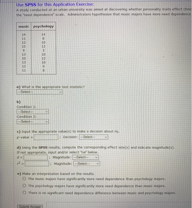 Solved use SPSS for this application exercise:A study | Chegg.com