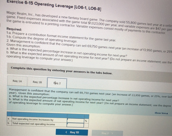 Solved Exercise 6-15 Operating Leverage (LO6-1, L06-8] Magic | Chegg.com