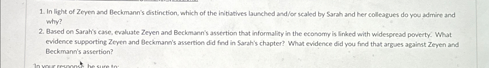 Solved In light of Zeyen and Beckmann's distinction, which | Chegg.com