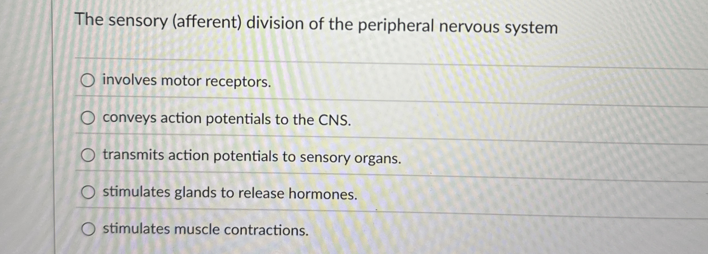 Solved The sensory (afferent) ﻿division of the peripheral | Chegg.com