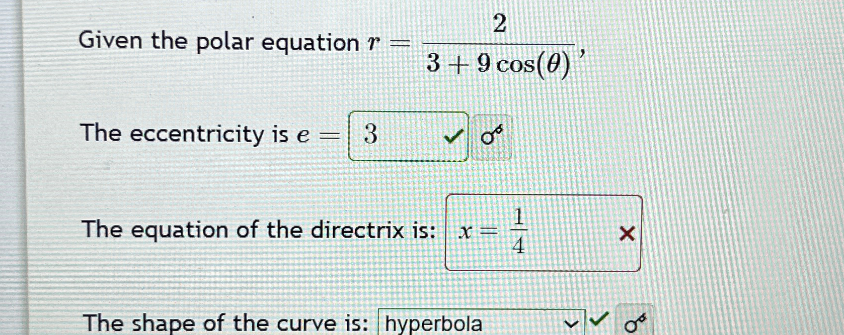 Given the polar equation r=23+9cos(θ),The | Chegg.com