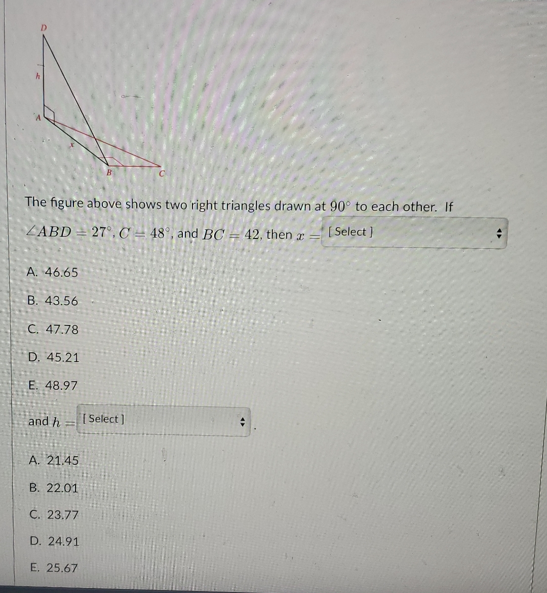 Solved The figure above shows two right triangles drawn at | Chegg.com