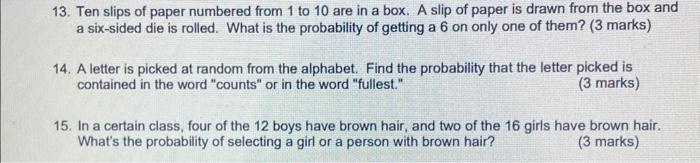Solved 13. Ten slips of paper numbered from 1 to 10 are in a | Chegg.com
