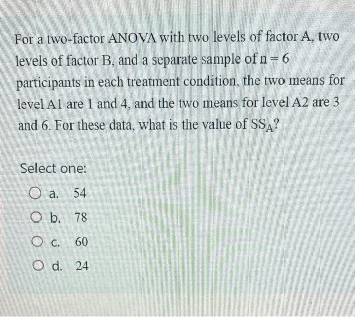 Solved For a two-factor ANOVA, what characteristics will | Chegg.com