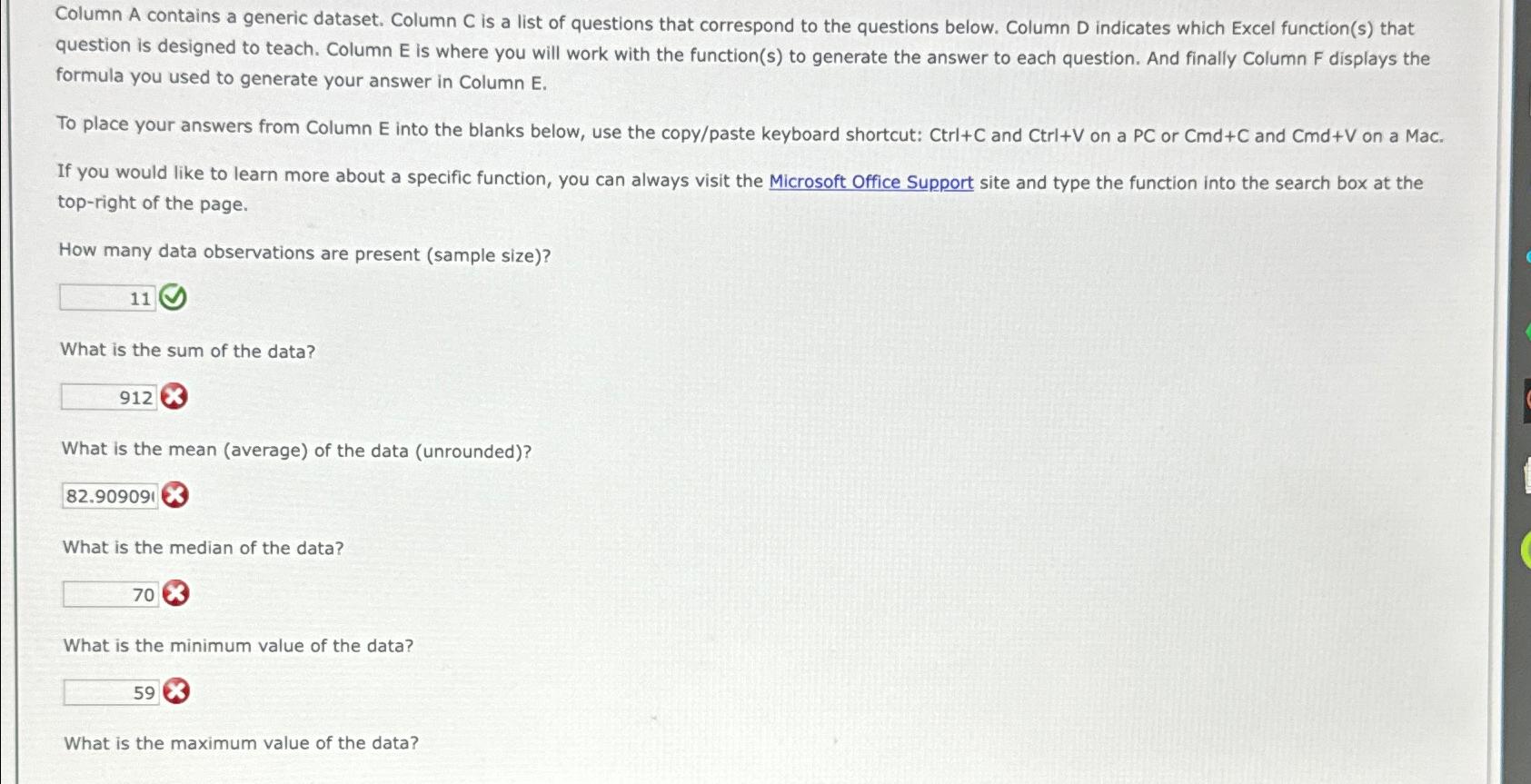Solved Column A contains a generic dataset. Column C ﻿is a | Chegg.com
