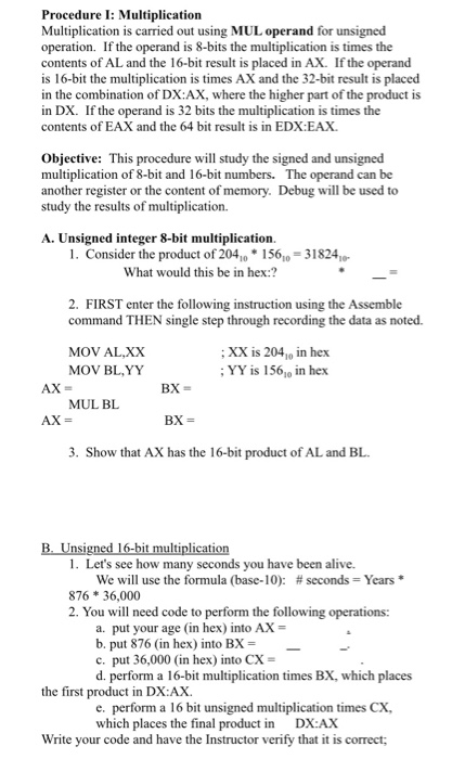 Procedure I: Multiplication Multiplication is carried | Chegg.com