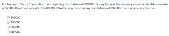 Solved On January 1, Swifty Corporation has a beginning cash | Chegg.com