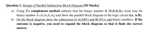 Solved Question 1: Design of Parallel Subtraction Block | Chegg.com