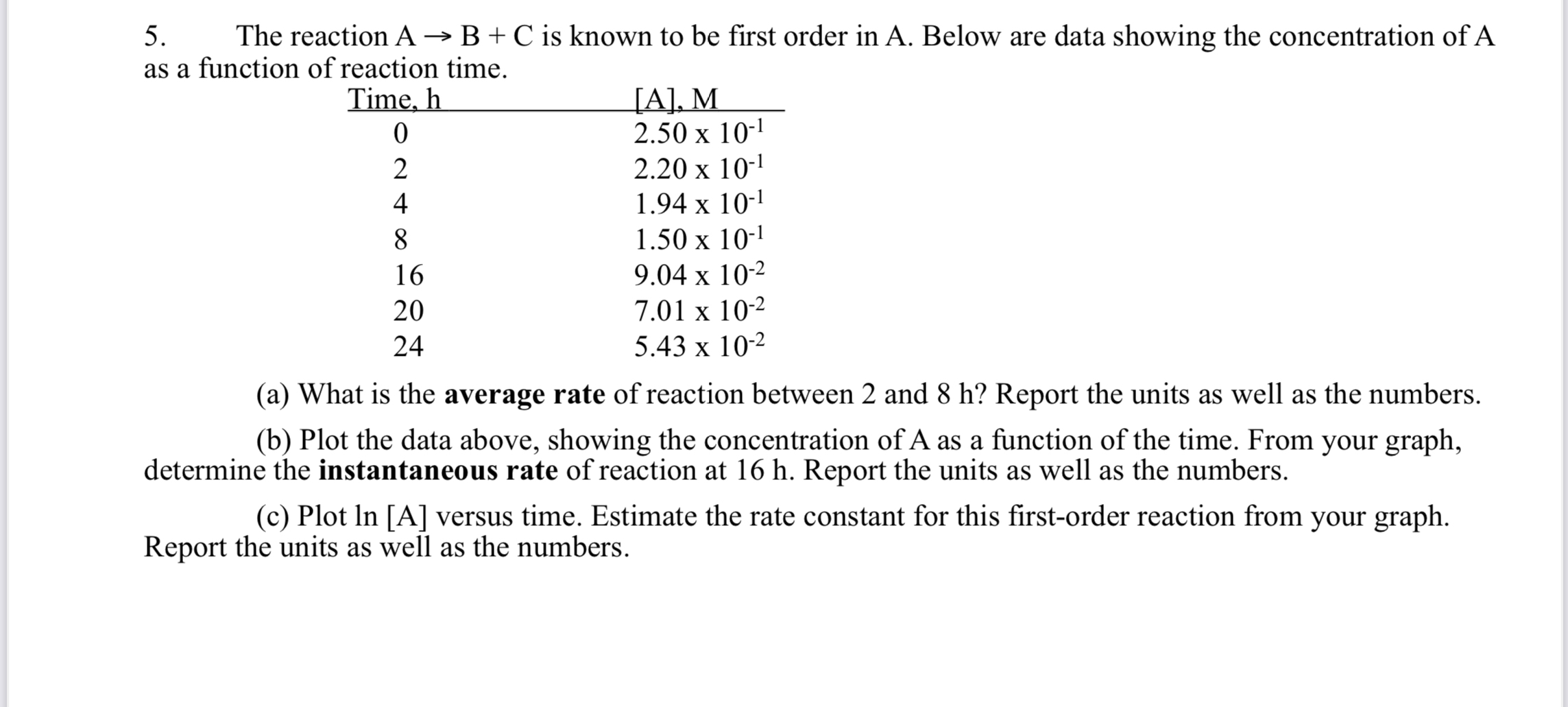 The reaction A→B+C ﻿is known to be first order in A. | Chegg.com