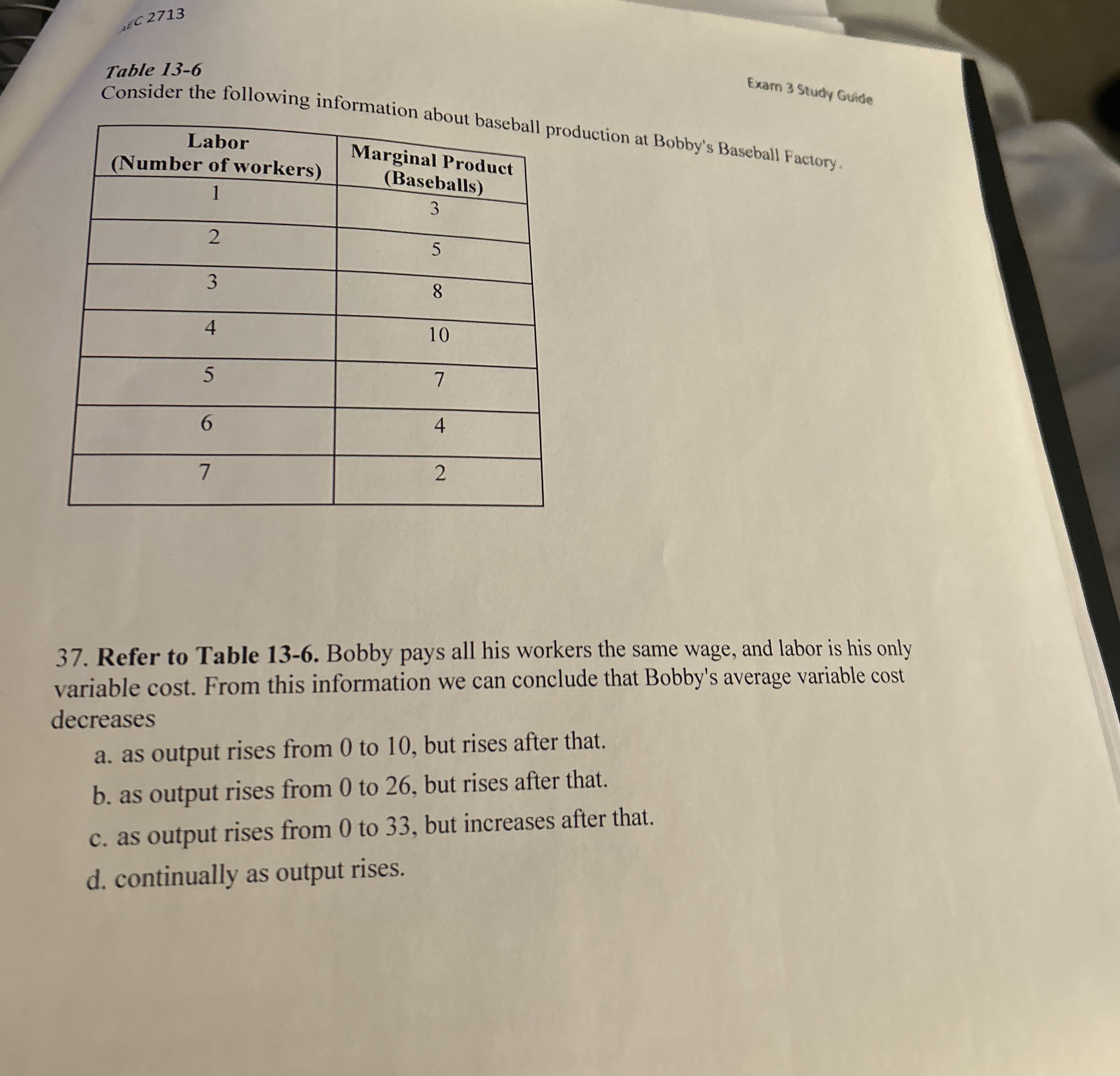 Solved Table 13-6Exam 3 ﻿study | Chegg.com