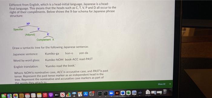 Different from English, which is a head-initial | Chegg.com