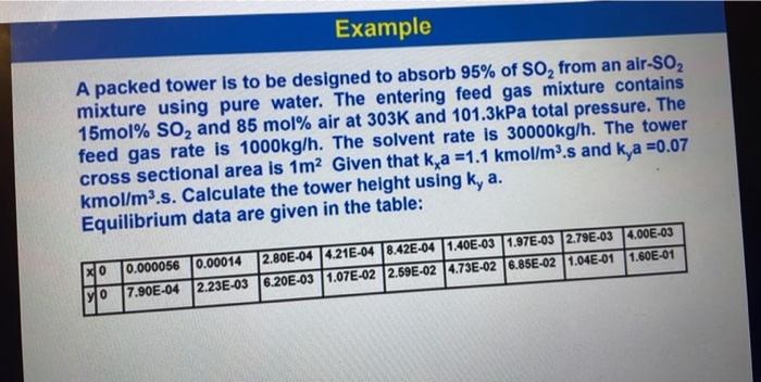 Solved A packed tower is to be designed to absorb 95% of SO2 | Chegg.com