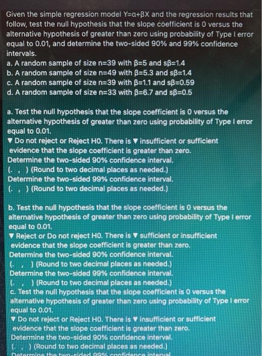 Solved Given The Simple Regression Model Yaſx And The 