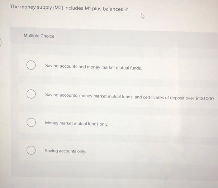 Solved The money supply (M2) includes M1 plus balances in | Chegg.com