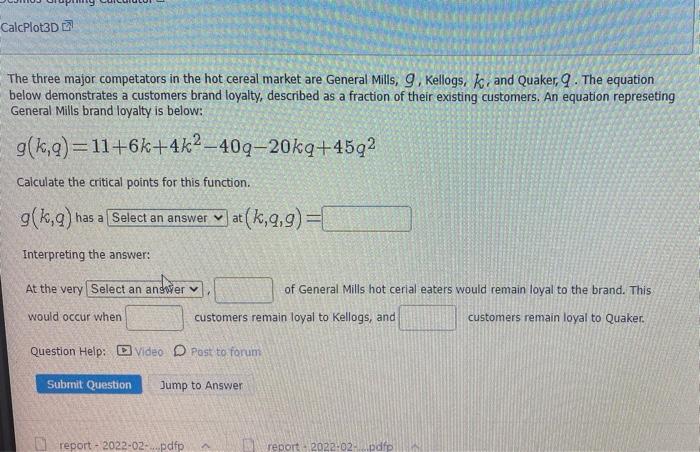 Solved CalcPlot3D The three major competators in the hot | Chegg.com