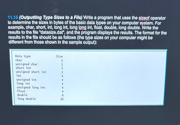 Solved 11.15 (Outputting Type Sizes to a File) Write a | Chegg.com