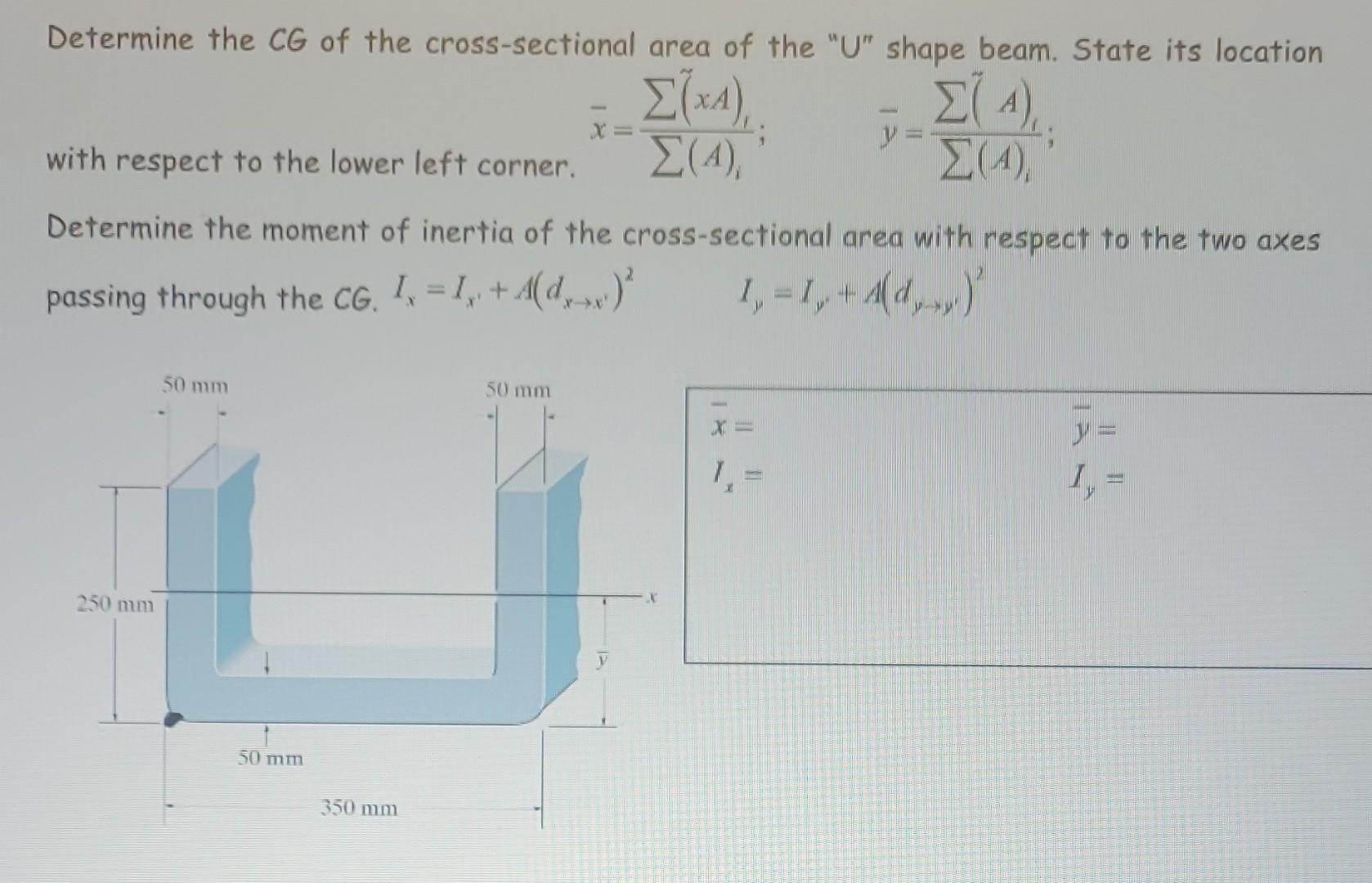 Solved determine the cross sectional area of the "U" shaped | Chegg.com