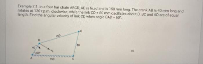 Solved Example 7.1. In a four bar chain ABCD, AD is fixed | Chegg.com