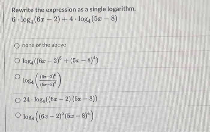 Solved Rewrite the expression as a single logarithm. | Chegg.com