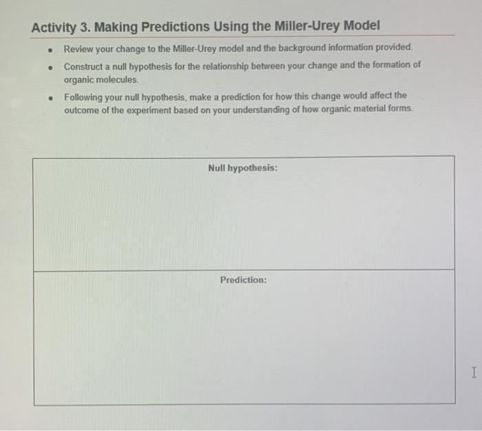 Solved Activity 3. Making Predictions Using the Miller-Urey | Chegg.com