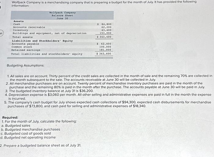 Solved Wolfpack Company is a merchandising company that is | Chegg.com