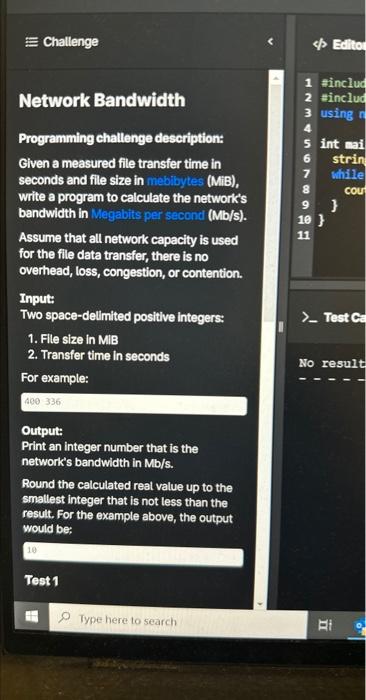 Solved Network Bandwidth Programming challenge description: | Chegg.com