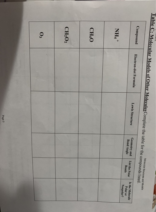 Solved Molecular Structures and Models Table C: Molecular | Chegg.com