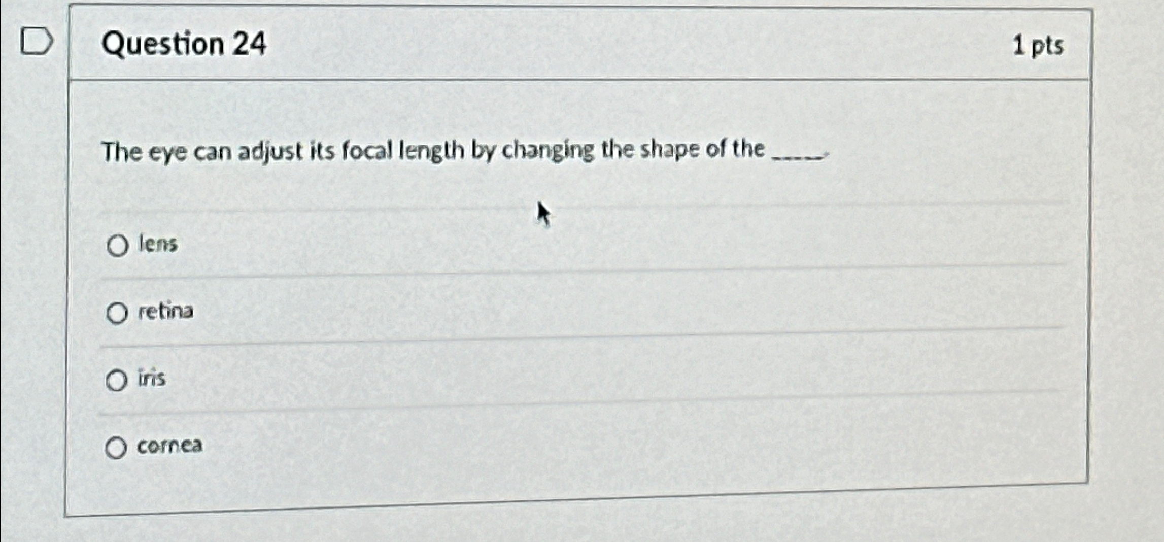 Solved Question 241 ﻿ptsThe eve can adjust its focal length | Chegg.com