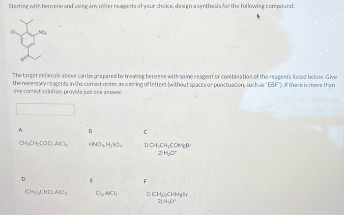 Solved Starting with benzene and using any other reagents of | Chegg.com