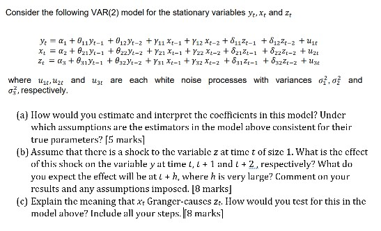Consider the following VAR(2) model for the | Chegg.com