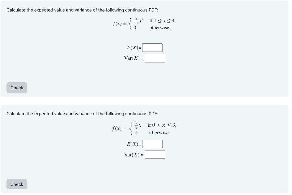Solved Calculate the expected value and variance of the | Chegg.com