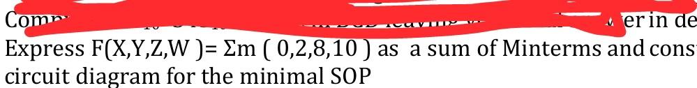 Solved Express F(X,Y,Z,W)=Σm(0,2,8,10) as a sum of Minterms | Chegg.com
