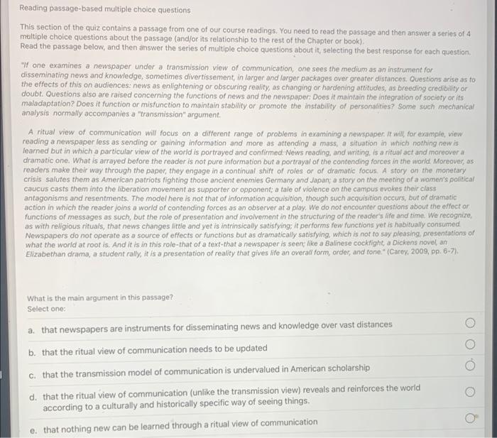 Solved Reading passage-based multiple choice questions This | Chegg.com