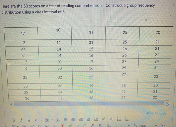 Solved Here are the 50 scores on a test of reading | Chegg.com