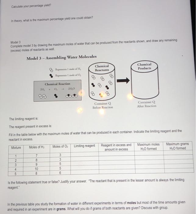 Solved Limiting Reactant and Percentage Yield Learning | Chegg.com