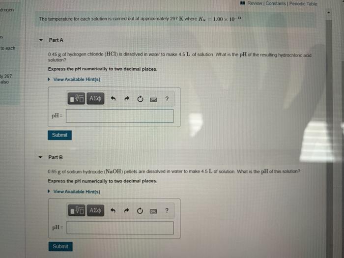 Solved A Review Constants Penodic Table drogen The | Chegg.com