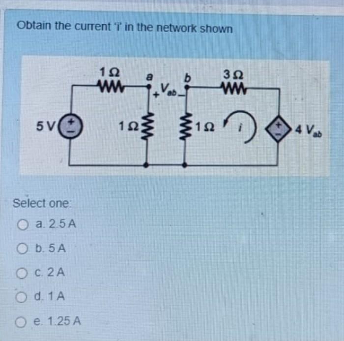 Solved Obtain the current T in the network shown Select one: | Chegg.com