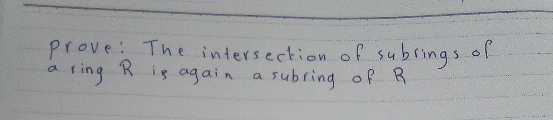 Solved prove: The intersection of subrings of a ring R is | Chegg.com